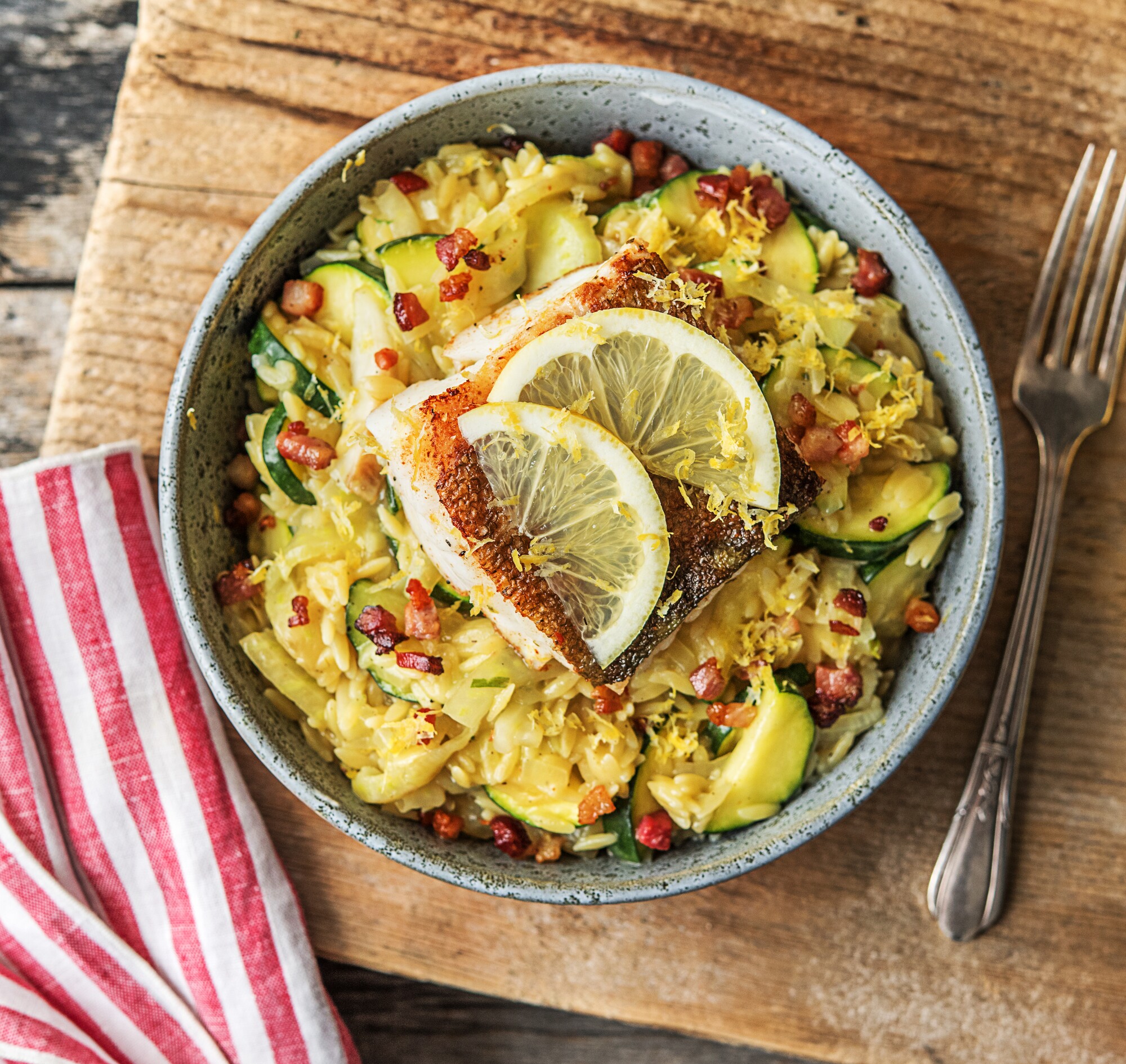 Orzo-risotto met roodbaarsfilet recept - 24Kitchen